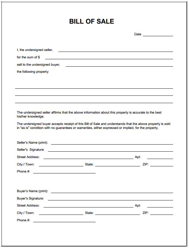 Free Printable Bill Of Sale Template Pdf