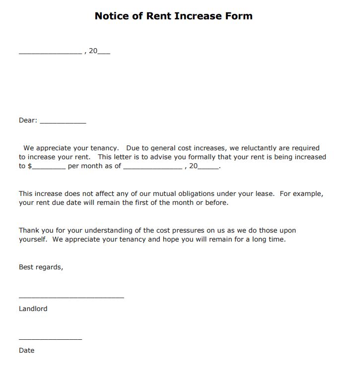 Printable Rent Increase Form Printable Forms Free Online